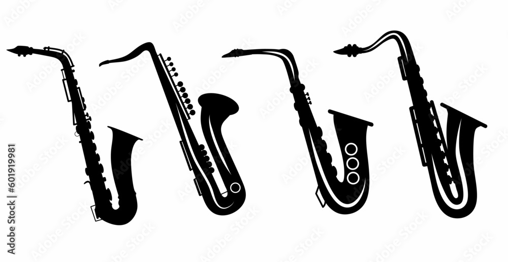 saxophone silhouette, vector high quality, white background Stock ...