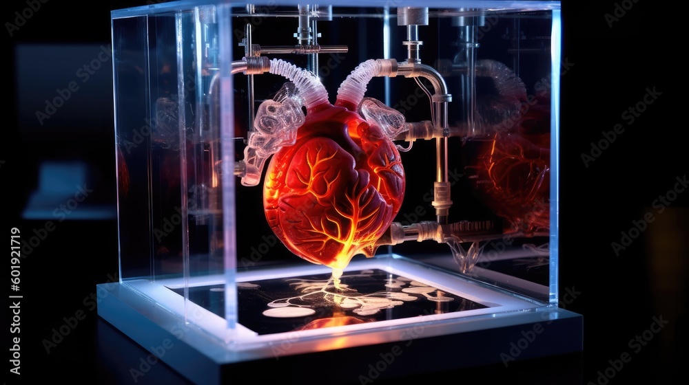 3D Printer printing a human heart created using generative AI tools ...