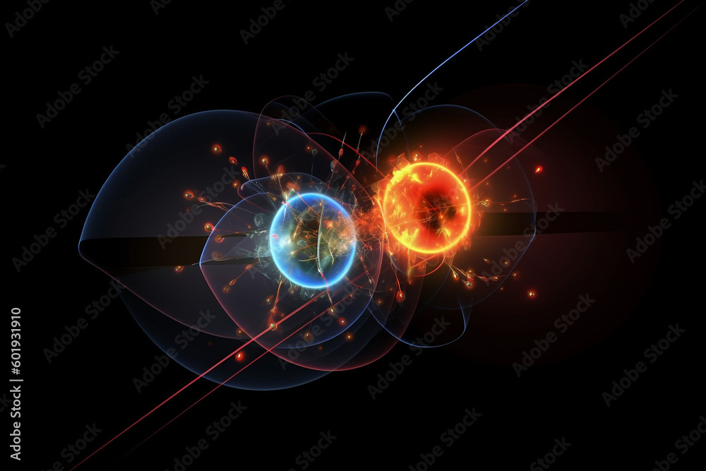 Science and technology concept. Collision of two atoms illustration ...