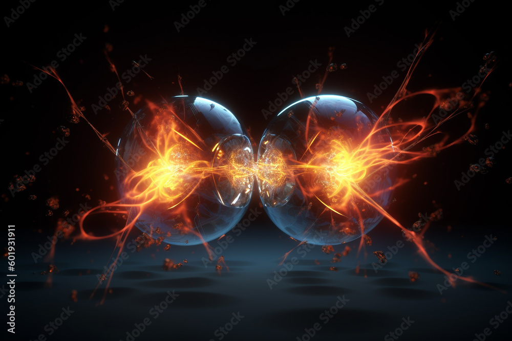 Science and technology concept. Collision of two atoms illustration ...