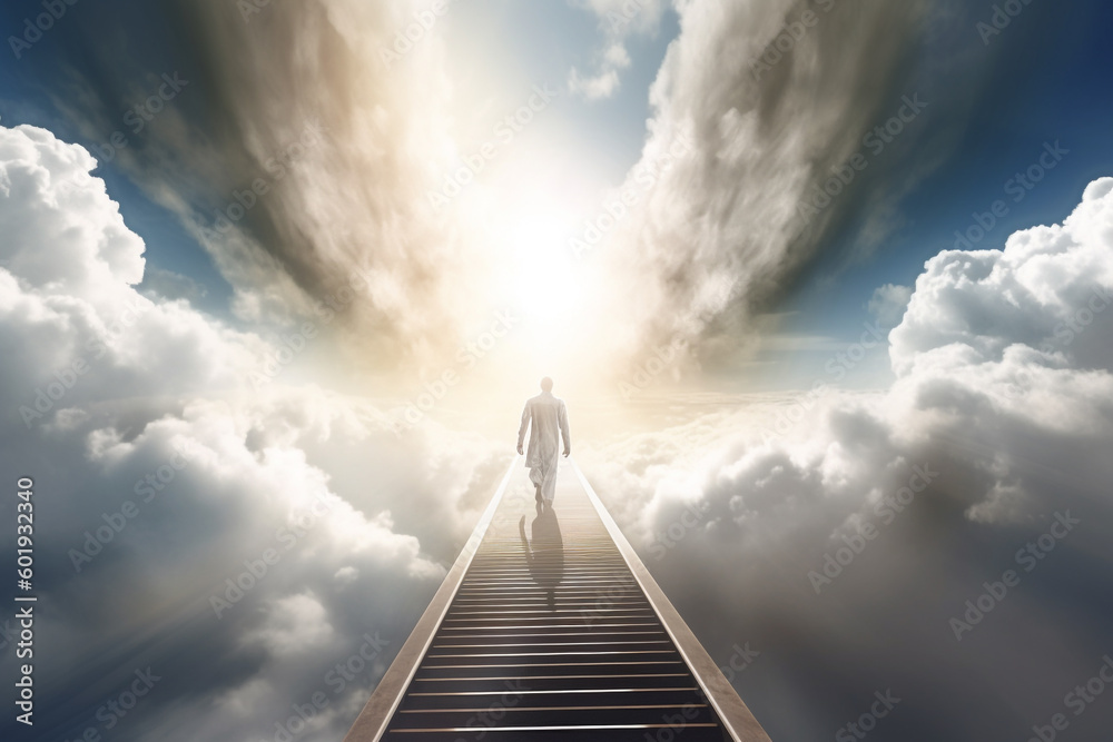 Stairs to heaven and human soul going to heaven visualization. Stairs ...