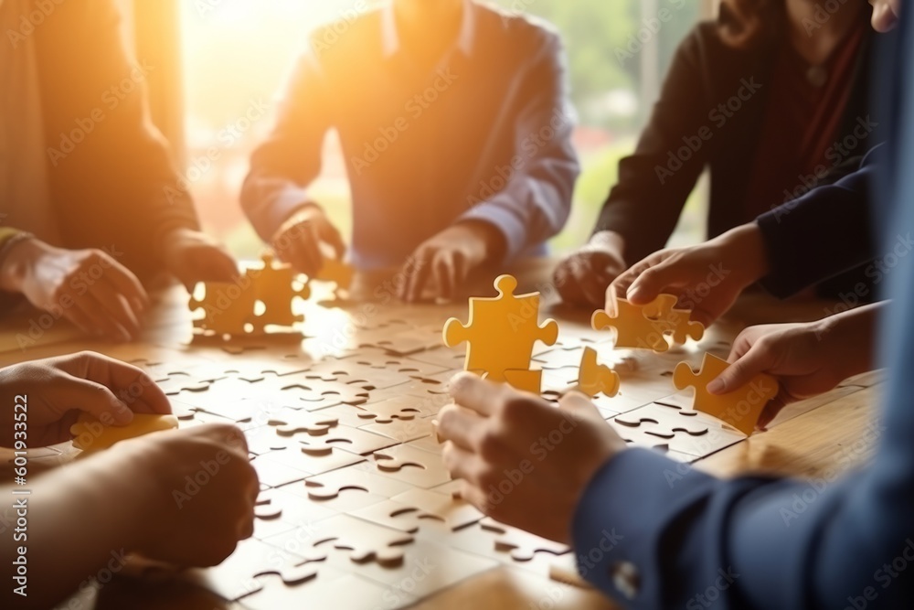 Teamwork Business Team Meeting Unity Jigsaw Puzzle Concept - Generative ...