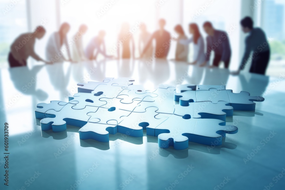 Teamwork Business Team Meeting Unity Jigsaw Puzzle Concept Generative Ai Stock Illustration