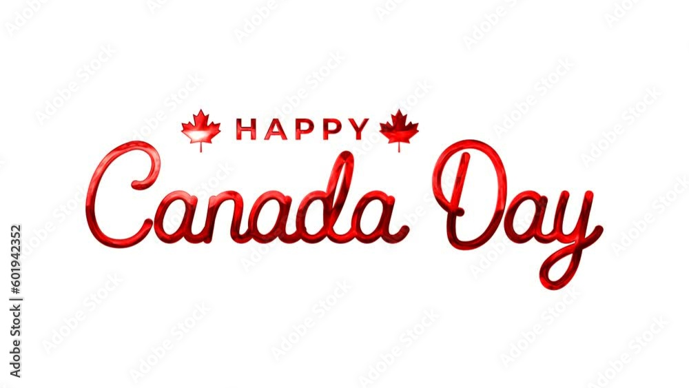 Happy Canada Day text animation in red color with handwritten lettering ...