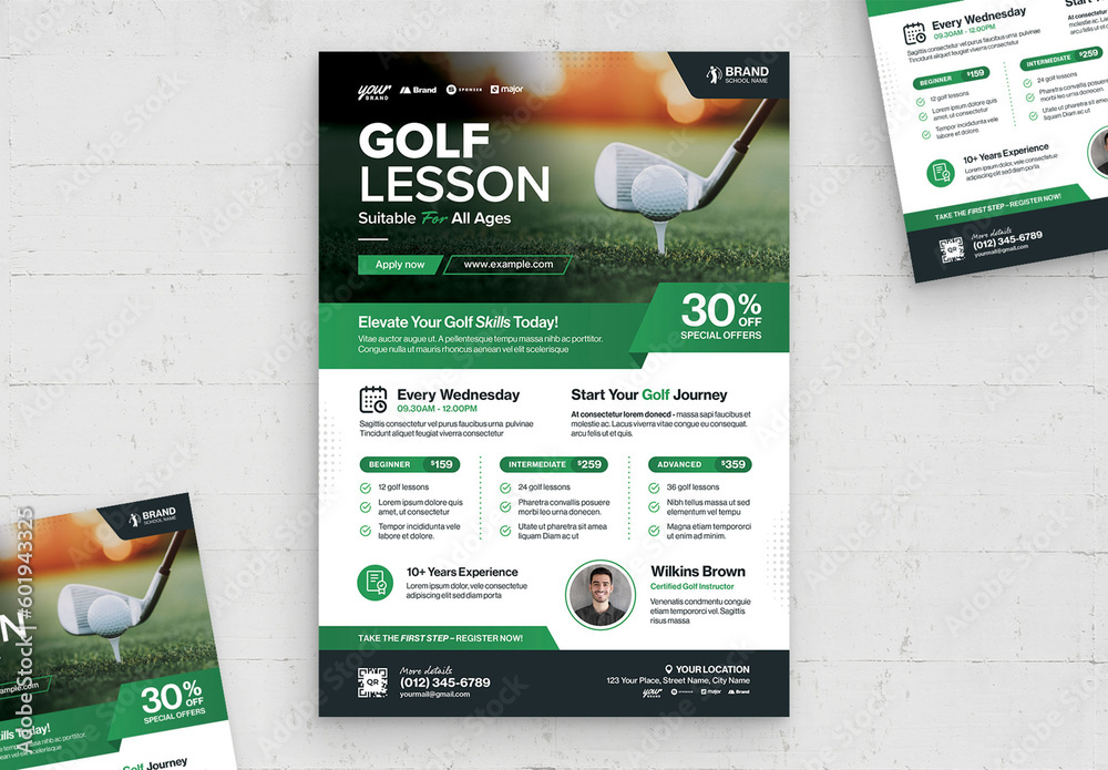 Golf Lesson Flyer Template Stock Template | Adobe Stock