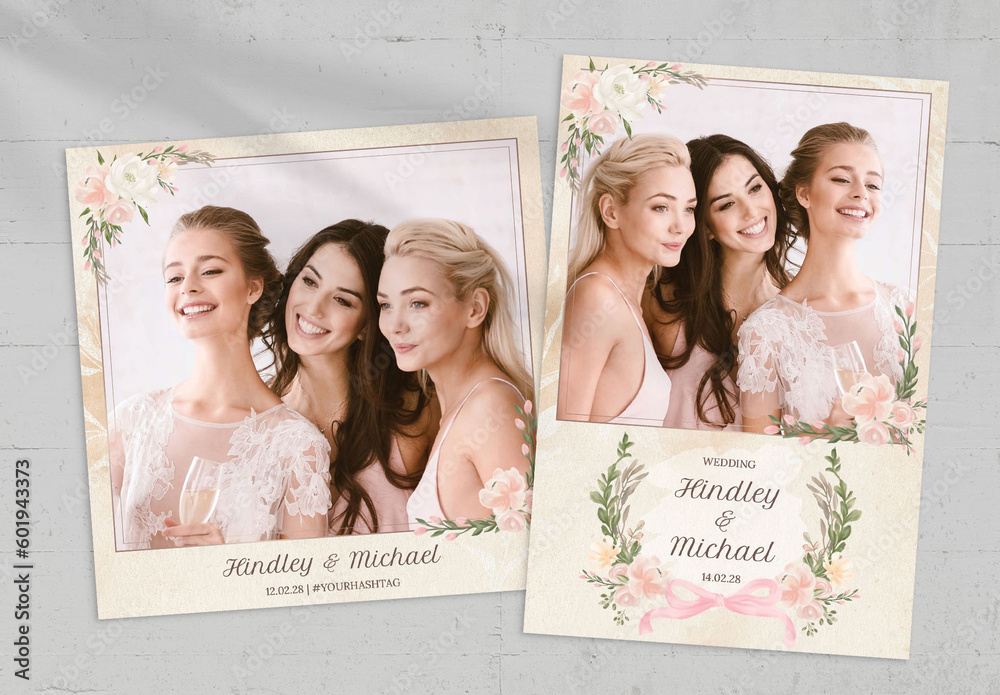 Rustic Wedding Photo Card Flyer Layout Stock Template | Adobe Stock