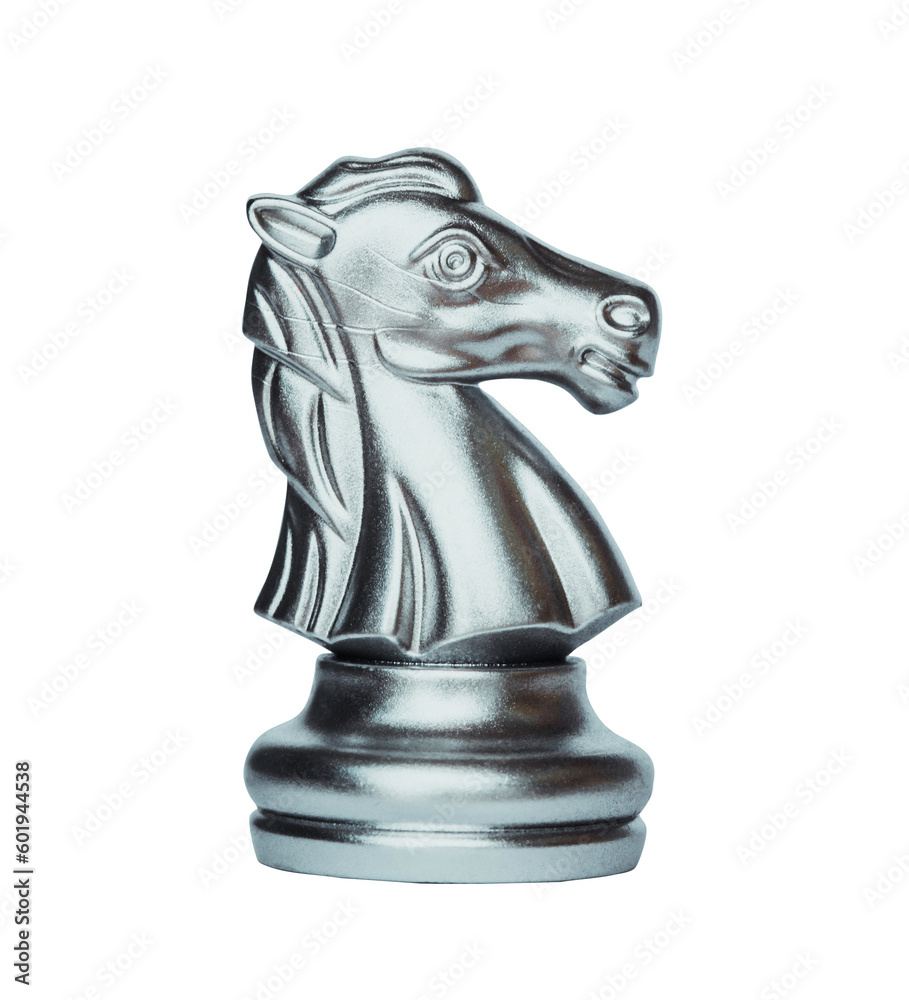 Silver Knight chess isolated on transparent Background. Stock Photo ...