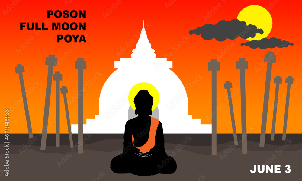 silhouette of buddha in orange robe meditating in front of Thuparamaya ...