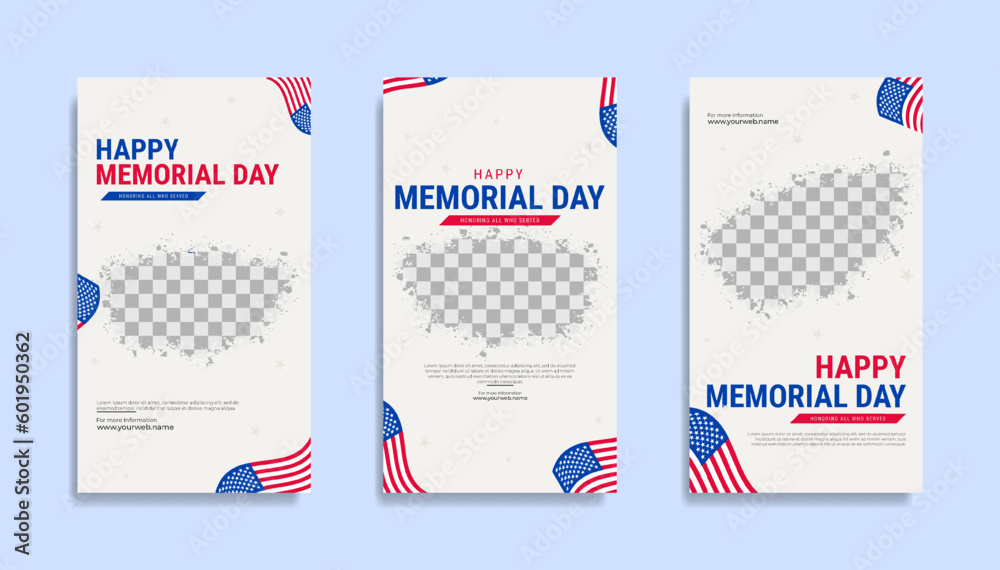 Memorial day Social media stories template design with the national ...