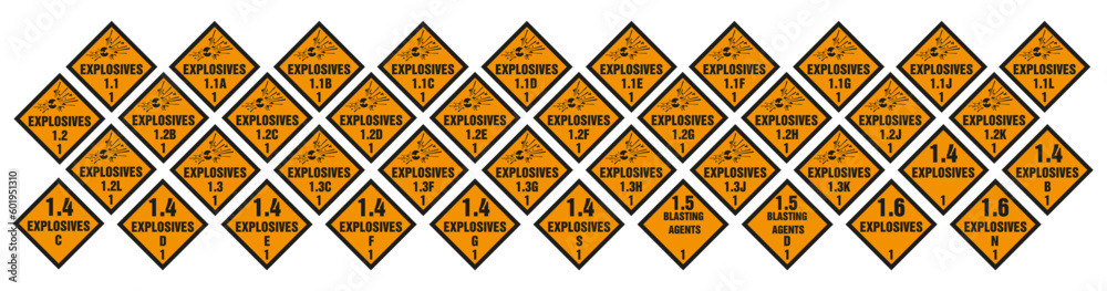 Explosive warning signs. Hazard signs of the 1st class. Stock Vector ...