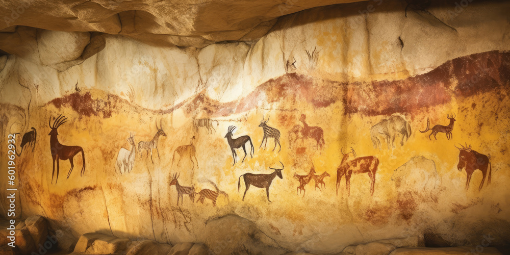 Primitive paintings on murals, wallpaper, backgrounds, textures ...