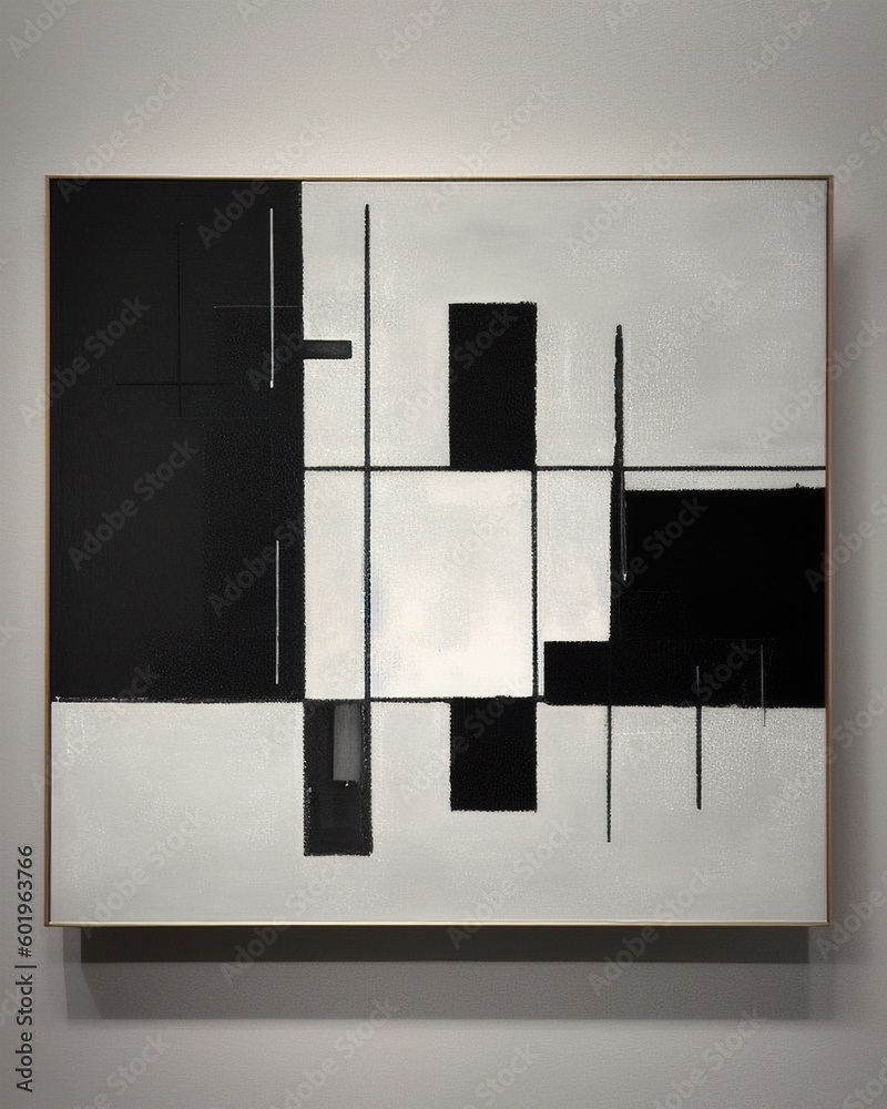 Constructivism or cubist style abstract art painting in a frame hanging ...