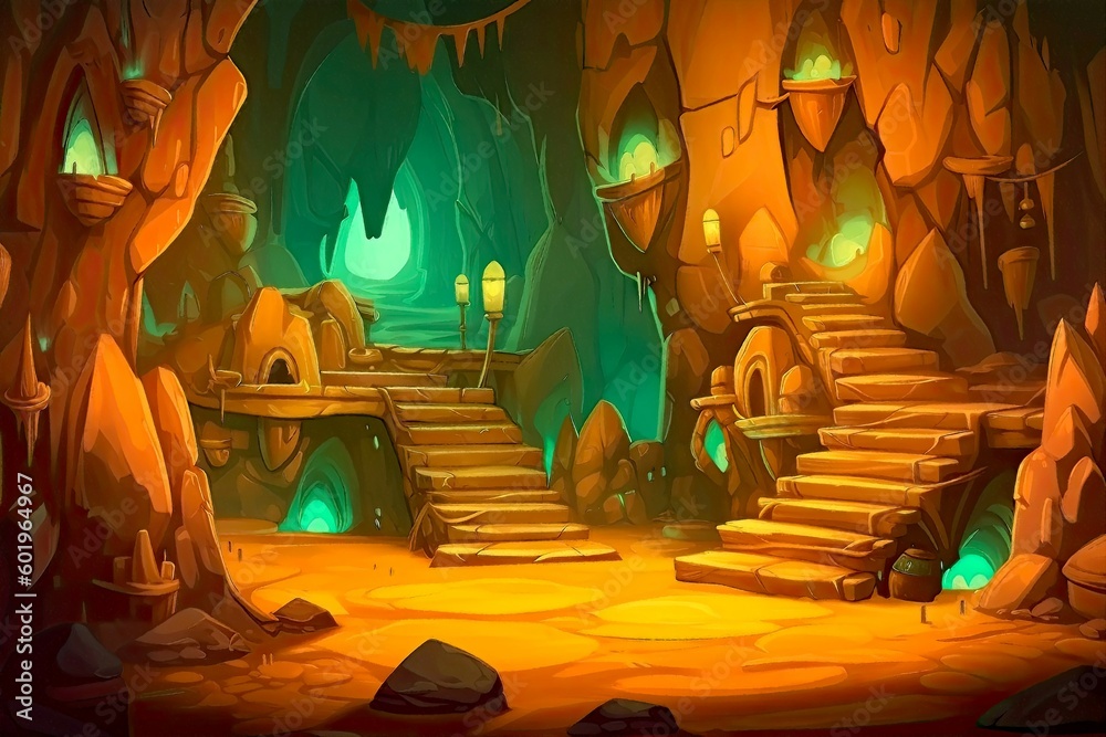 Illustration of dungeon fantasy cave. Background for mobile game in ...