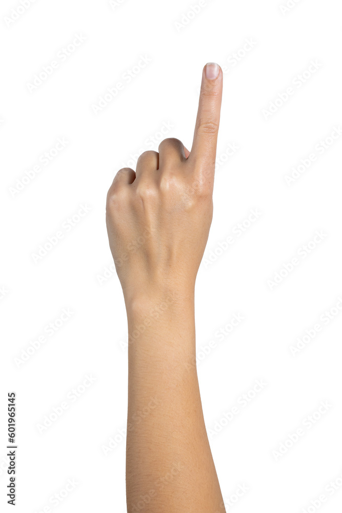 Woman hand counting isolated on white background, with clipping path ...