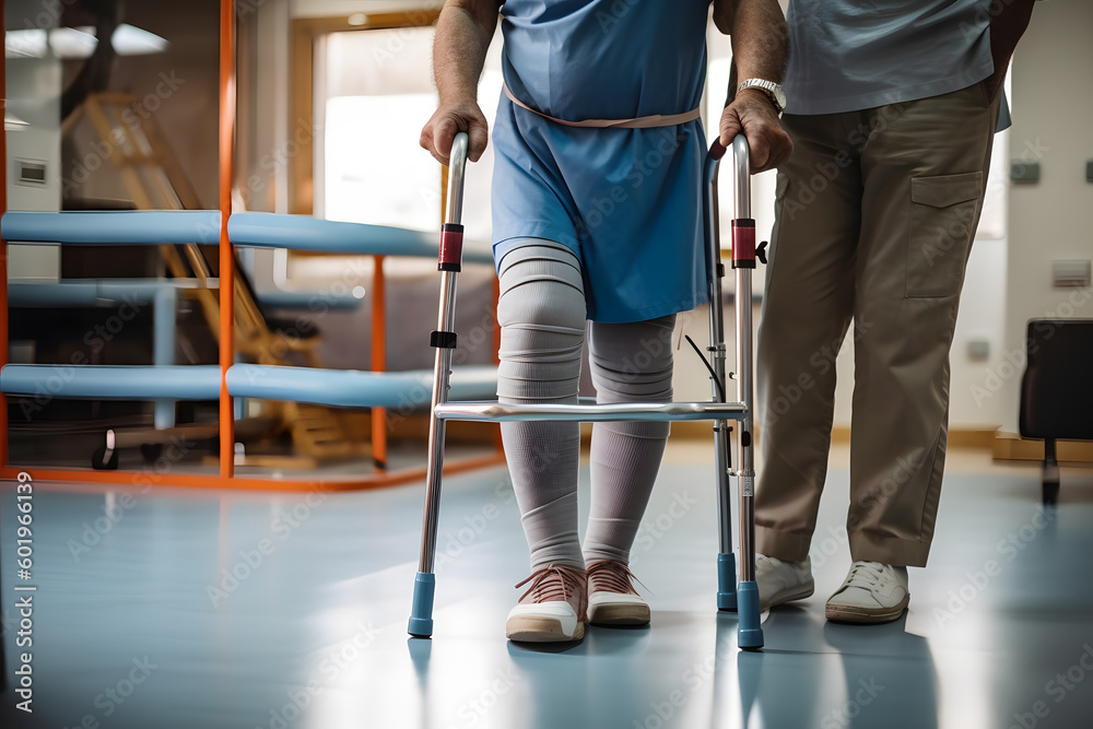 experienced medical worker helping with rehab the senior patient while ...