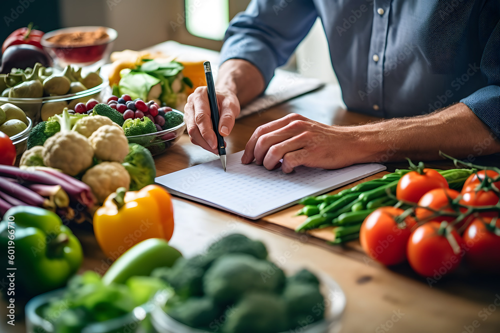 person choosing healthy food options and preparing list of products ai ...