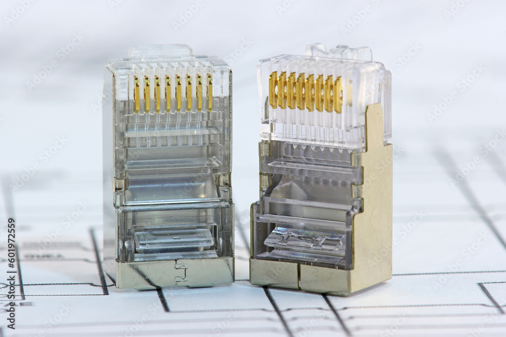 RJ45 Ethernet connectors in the electrical diagram close-up. Stock ...