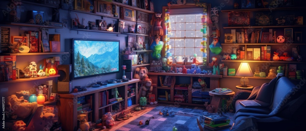 Retro game room, room for playing classic video games, 80s and 90s ...
