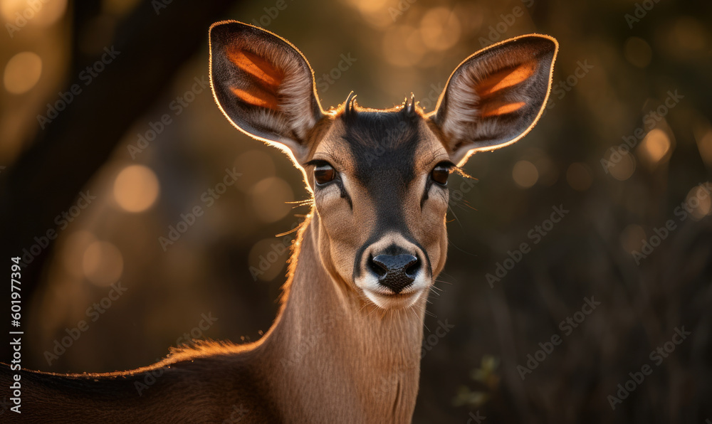 Portrait Photo of impala, illuminated by golden hour sun in the African ...