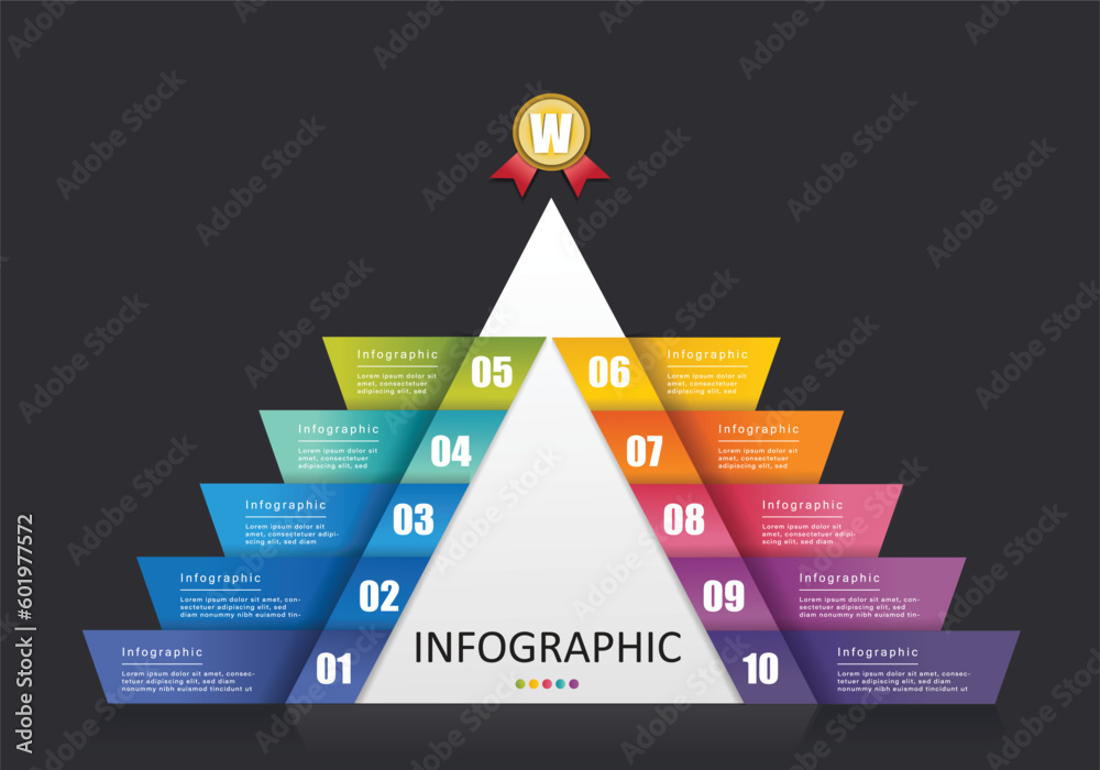 Vector Triangular Pyramidal Infographic With Hierarchical Hierarchy Showing 10 Layers Of