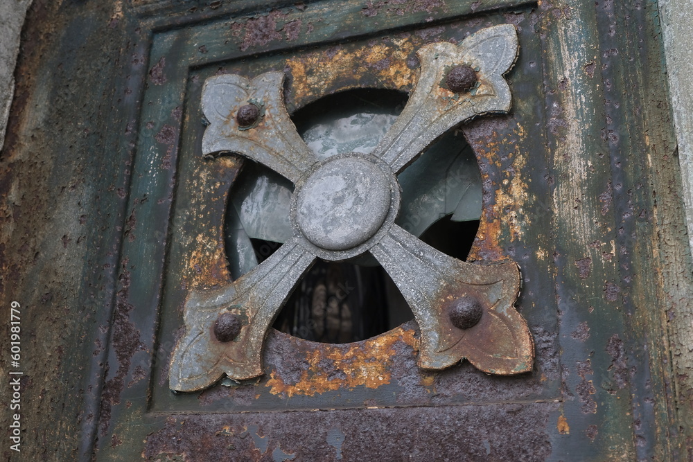 Rust deteriorations. Really old and decrepit door from a century-old ...