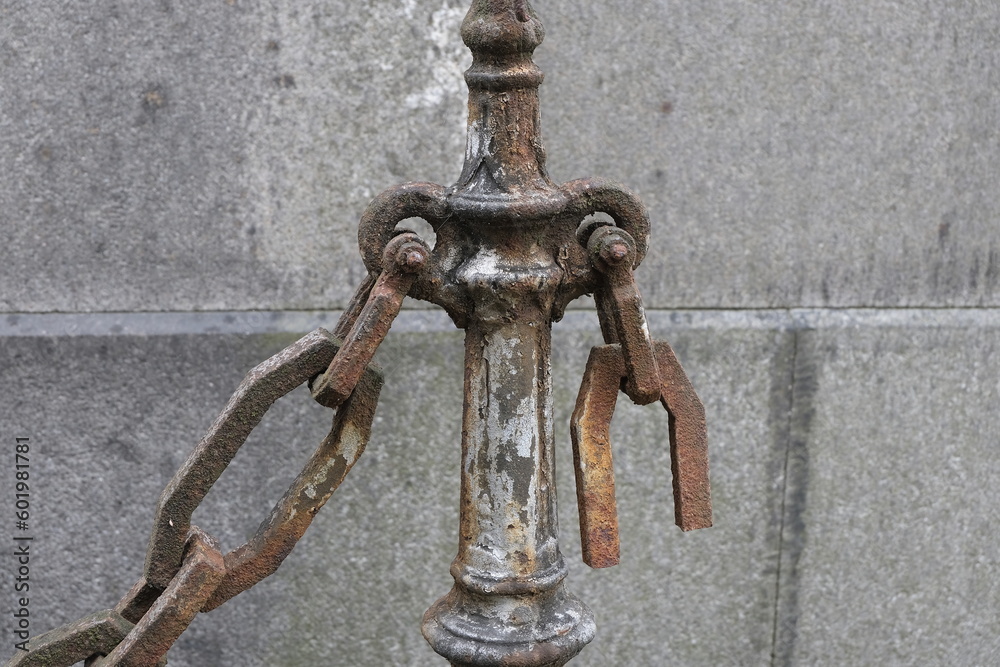 Rust deteriorations. Really old and decrepit fence from a century-old ...