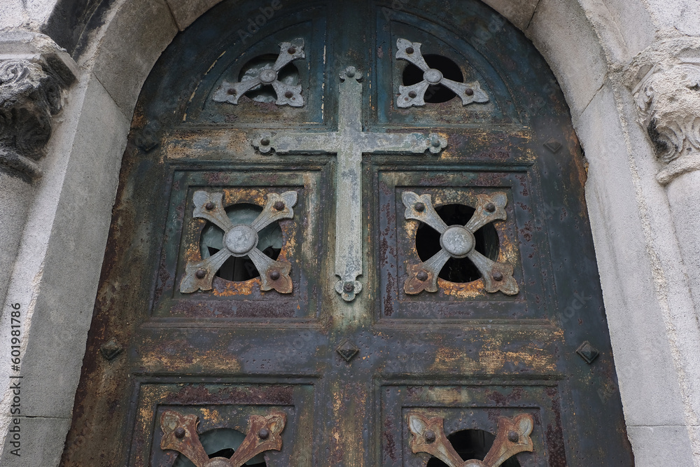 Rust deteriorations. Really old and decrepit door from a century-old ...