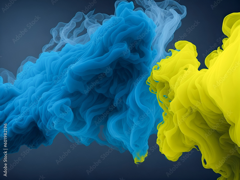 Blue smoke on left of image meeting yellow smoke on right of image ...
