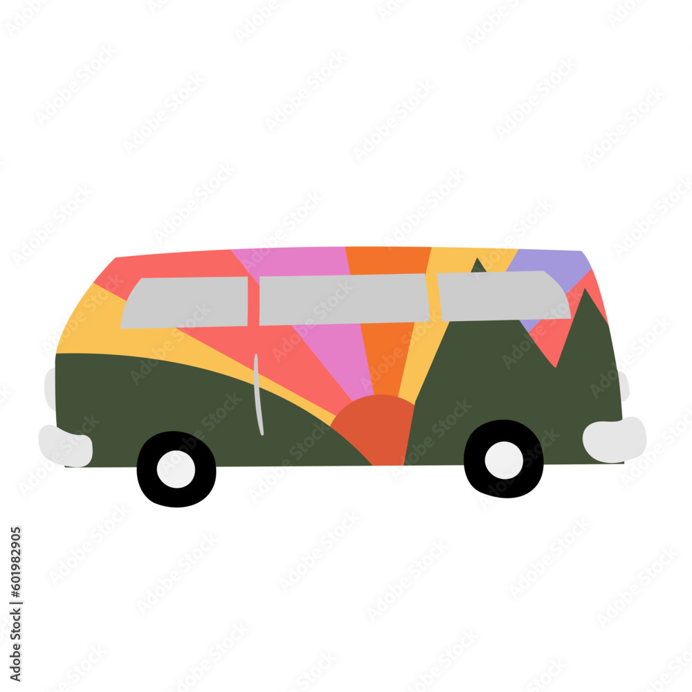 groovy hippie clipart, retro 70s hippy van bus clip art, road trip ...