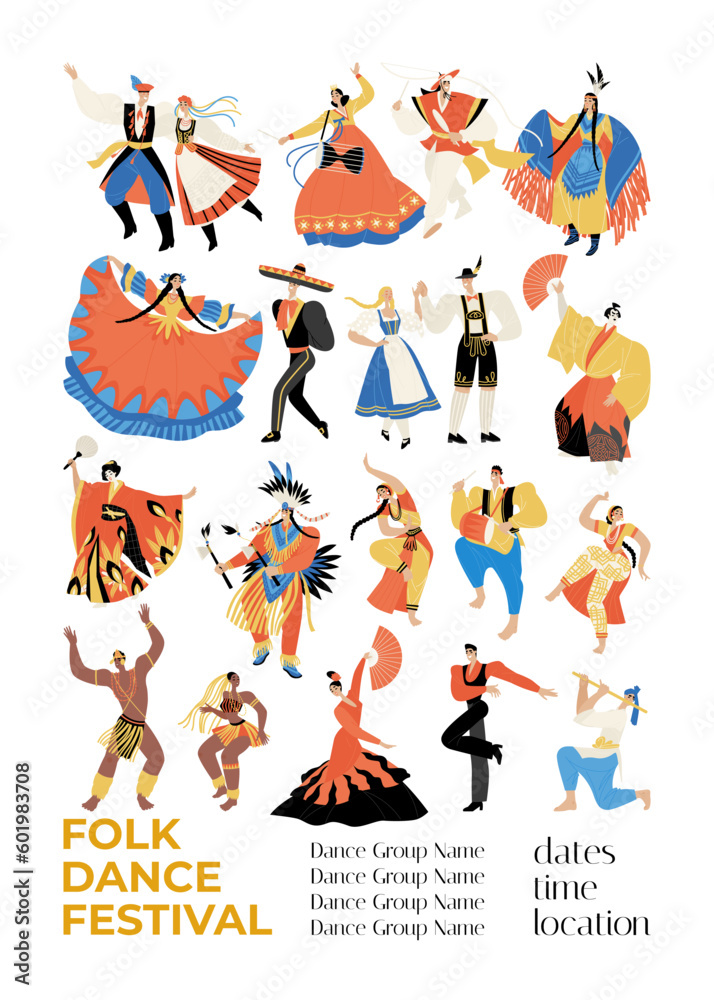 Poster Folk dance festival poster with collection of people in ...