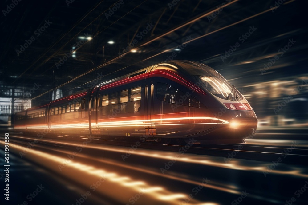 Fast train with dynamic light lines, representing smart technology and ...