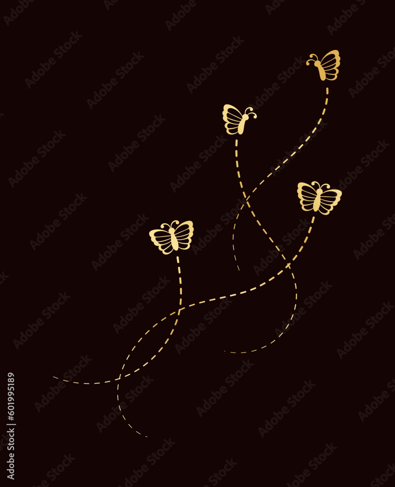 Golden Butterflies with Dotted Line Flight Route. Elegant gold ...