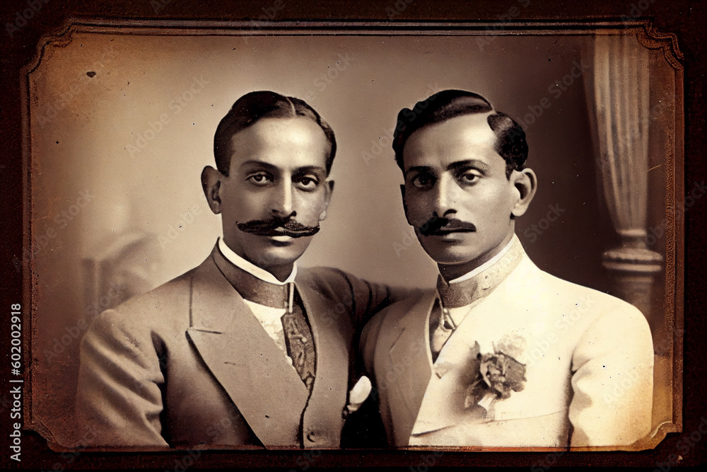 A passionate portrait of two gay men in vintge style, capturing the ...