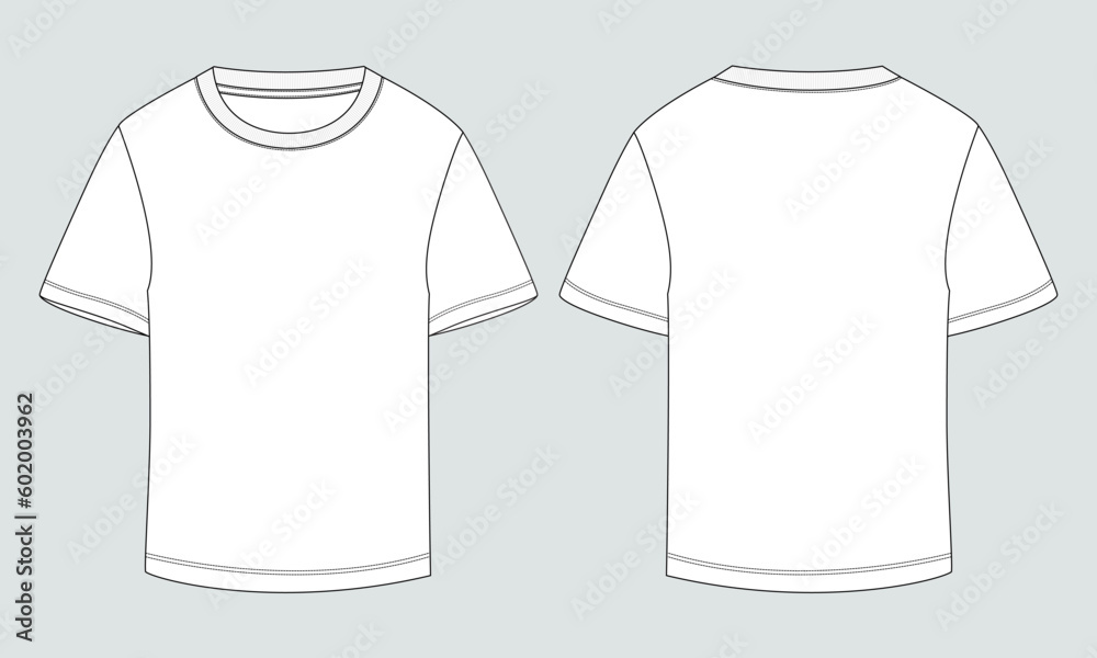Short sleeve t shirt technical drawing fashion flat sketch vector ...