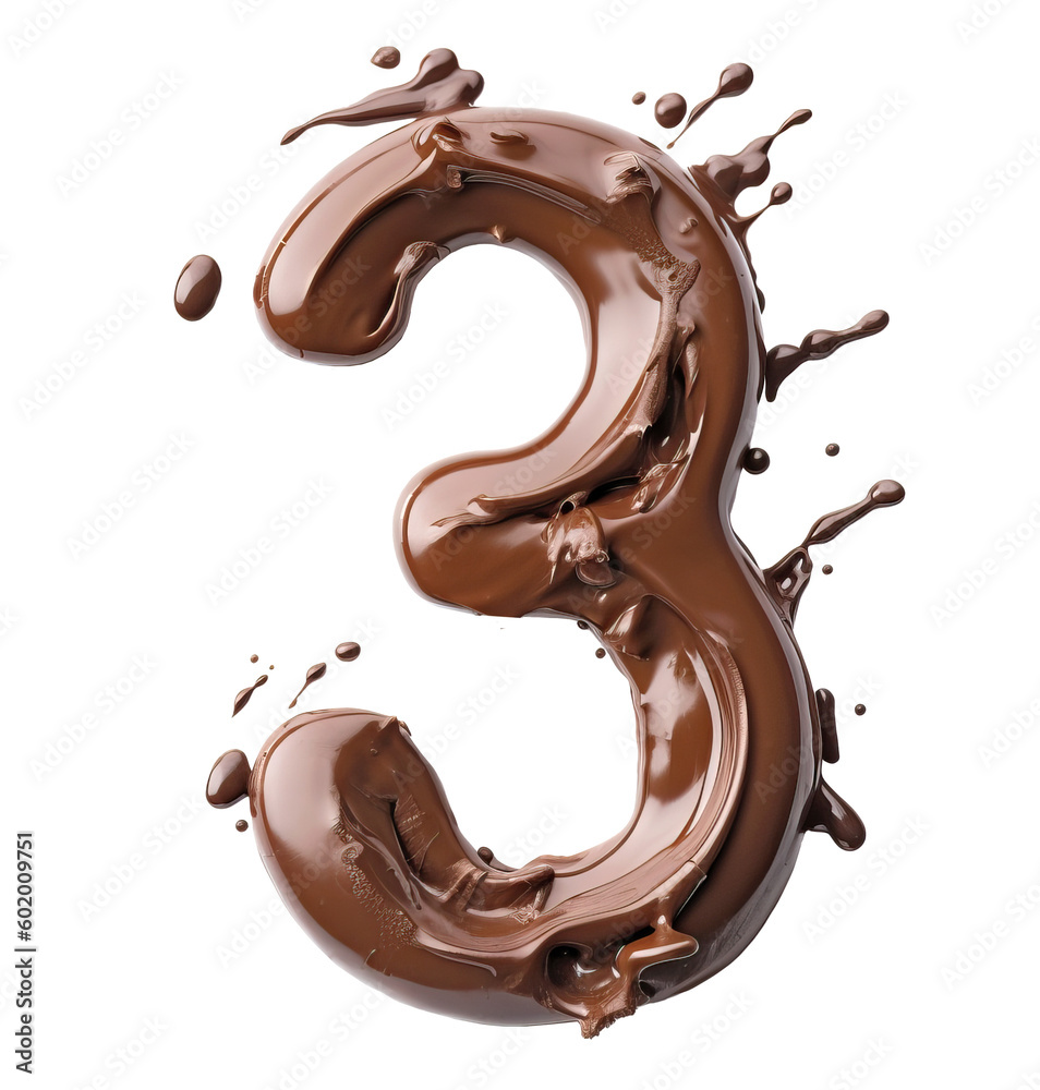 Chocolate number 3 cut out, top view. Generative AI realistic illustration Stock Illustration ...