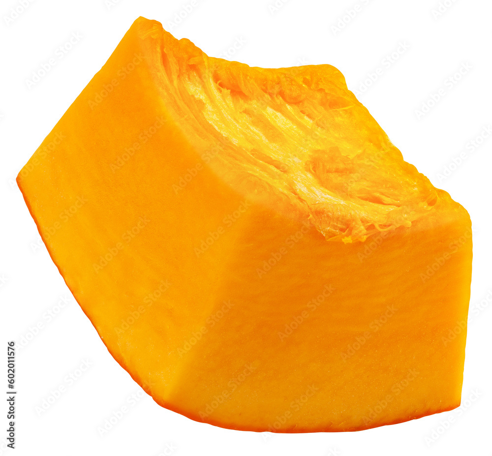 piece of pumpkin, cubes, isolated on white background, full depth of ...