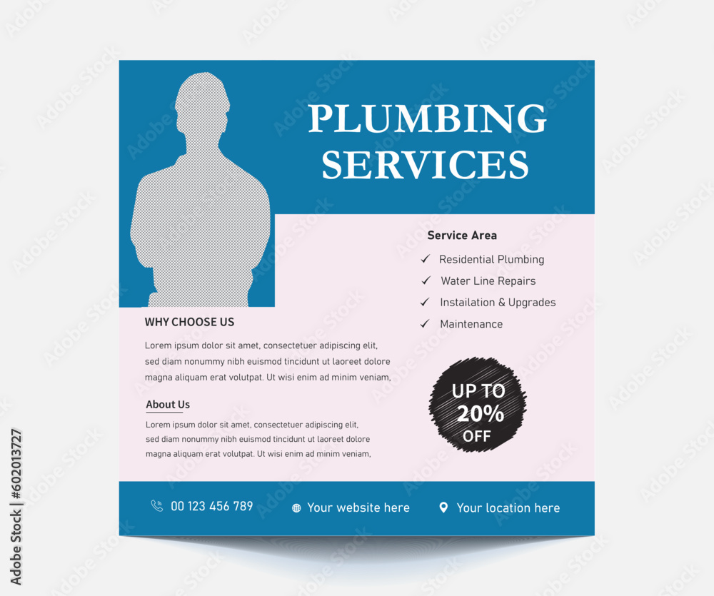 Plumbing service social media post design. Professional plumbing ...
