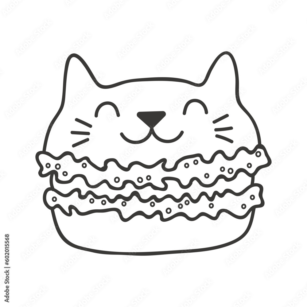 Cute macaron with kawaii cat face cartoon character illustration. Hand ...