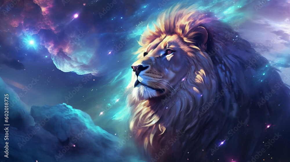Leo Zodiac sign depicted as a majestic lion Generative ai Stock Illustration | Adobe Stock