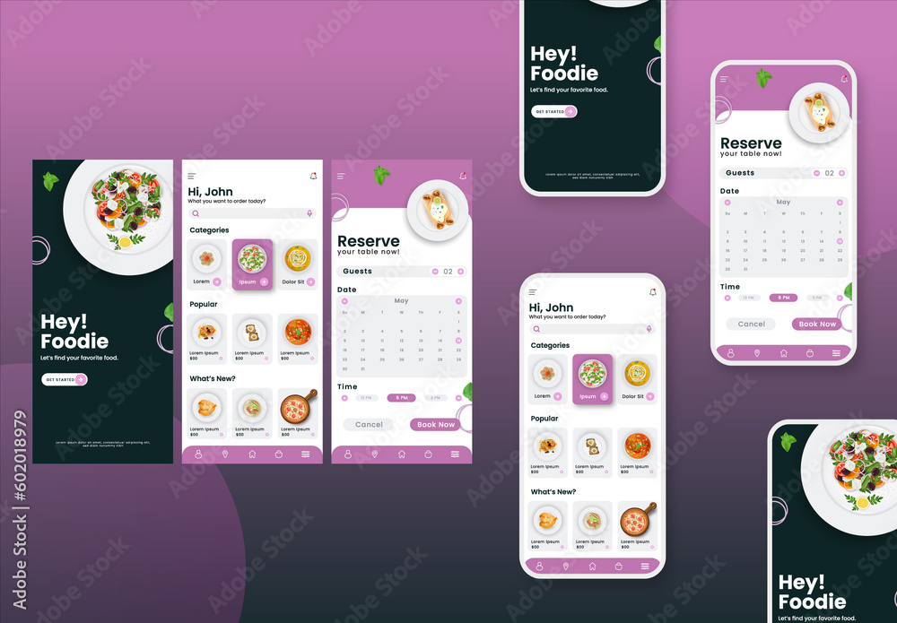 Restaurant Table Booking Mobile App Screens. Colorful Gradient, UI and ...