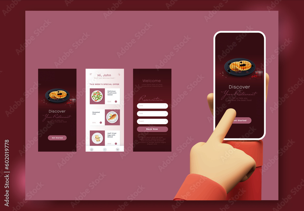 Restaurant Table Booking Mobile App Screens. Colorful Gradient, UI and ...