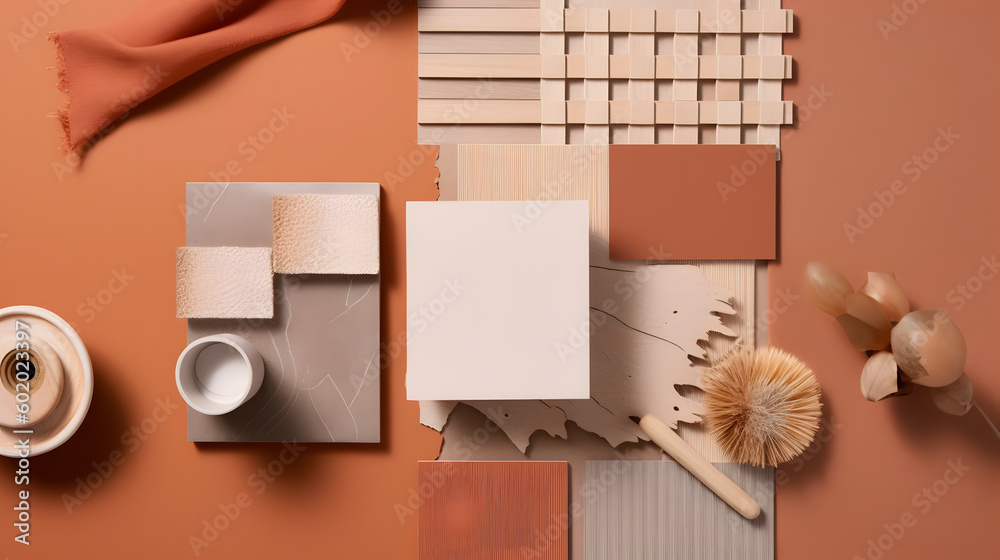 Stylish flat lay composition in orange and beige color palette with ...