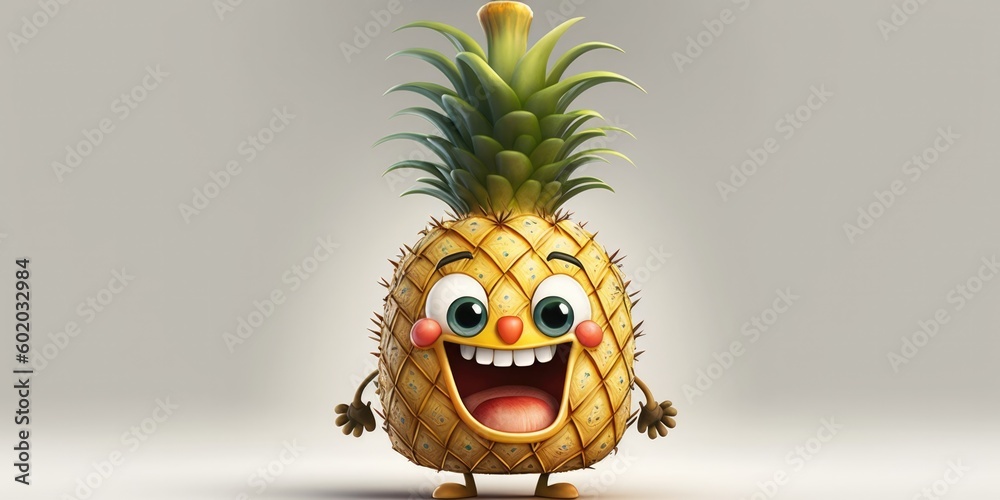 Happy smiling crazy cartoon pineapple face character, funny cute ...