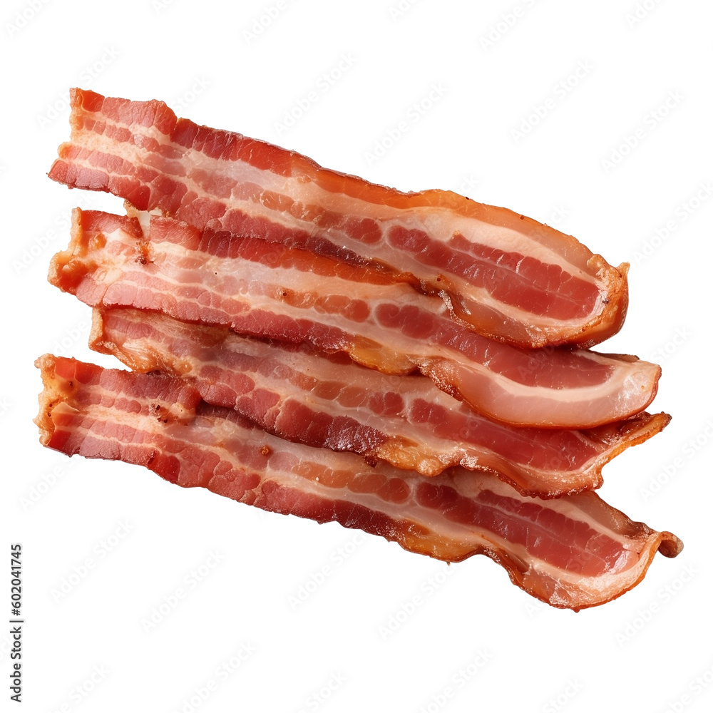 Juicy bacon, bacon slices. Fresh pig meat. Isolated on transparent ...