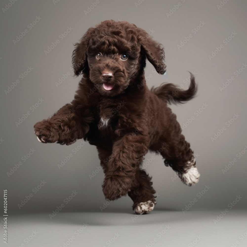 Dog, poodle-yorkshire terrier mix. Cute playful jumping puppy portrait ...