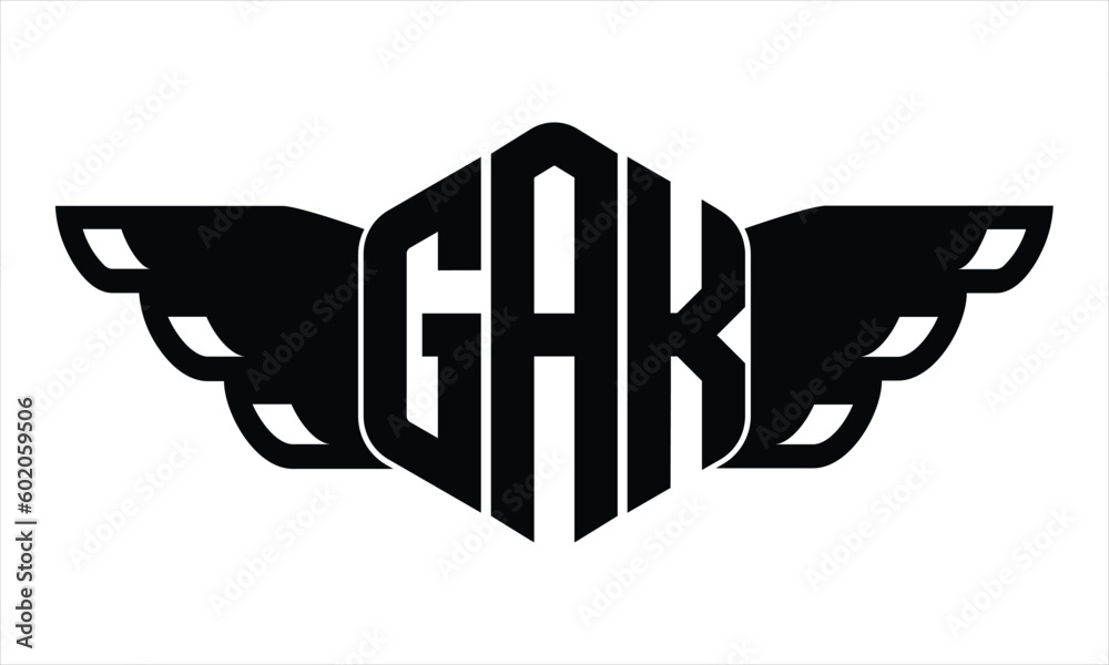 GAK three-letter butterfly iconic logo design vector template | polygon ...