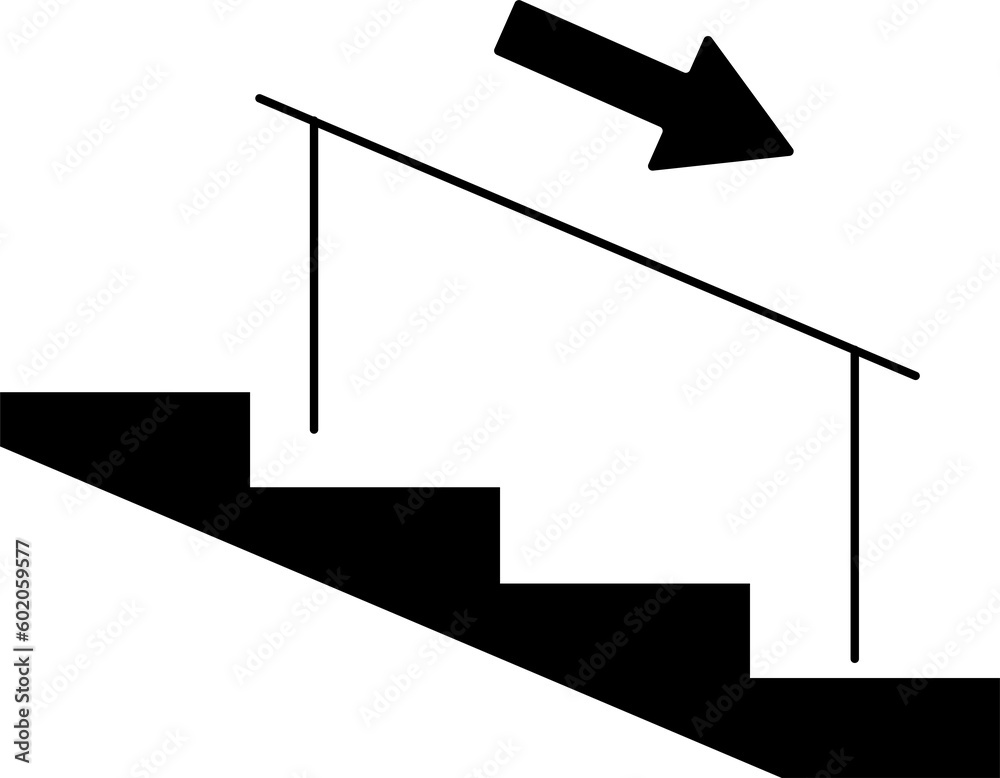 Isolated illustration of sign step down ladder in a building with ...
