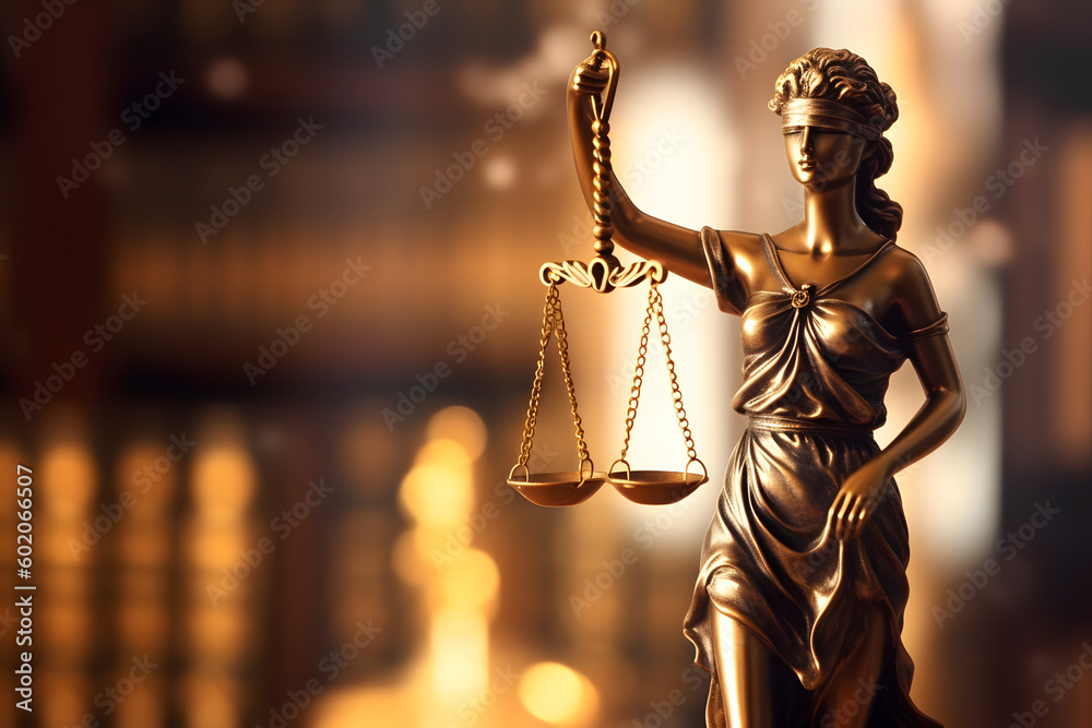 Sculpture of Justice rising up the Scale of Justice Stock Illustration ...