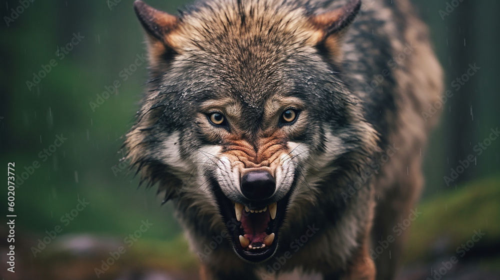 Generative AI image of an alpha male wolf defending its pack. ilustración de Stock | Adobe Stock