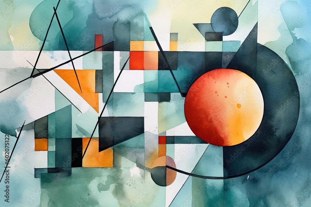 abstract watercolor painting with bold geometric shapes and contrasting ...